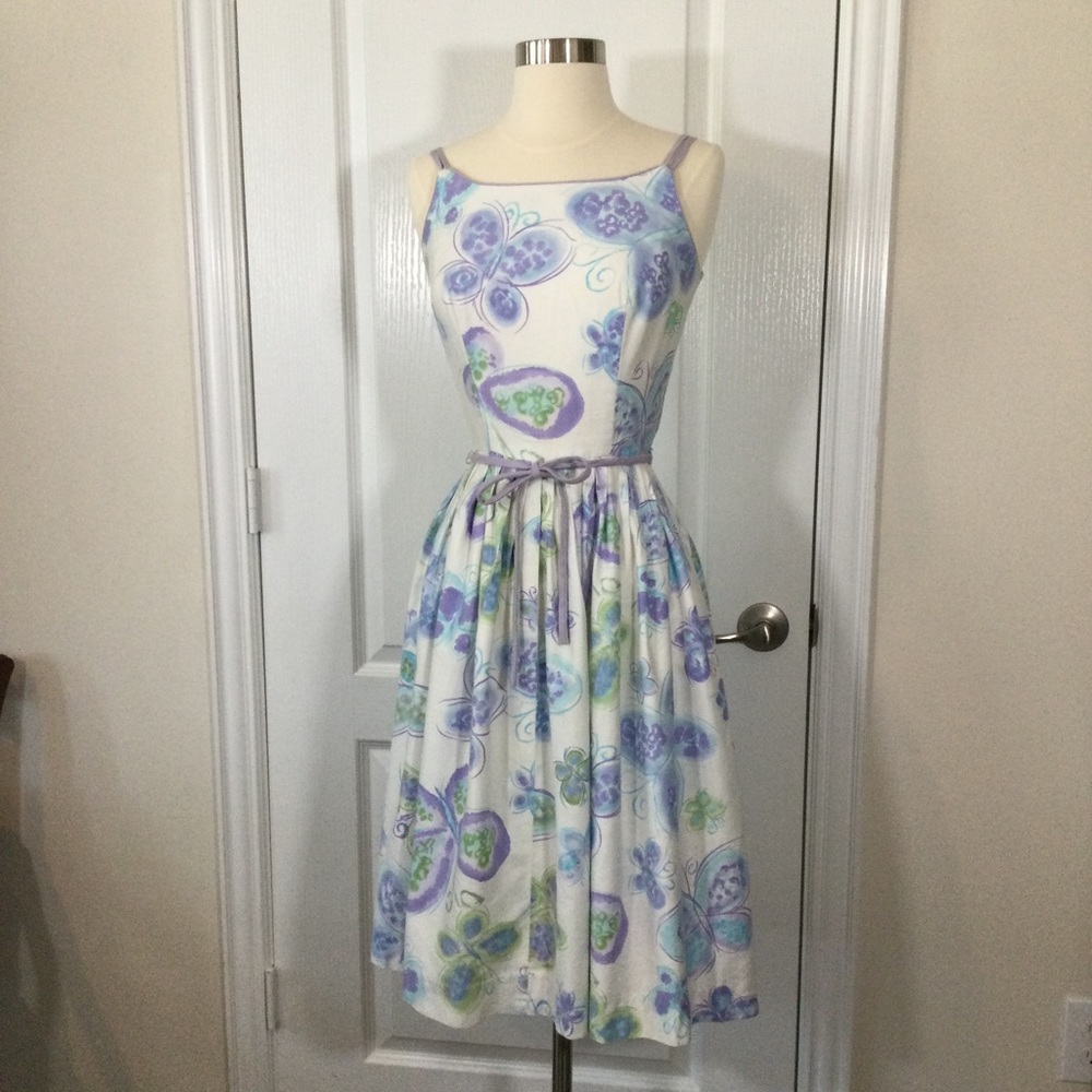Vintage 1960s Butterfly Summer Dress Cotton Sz Xs S - Gem